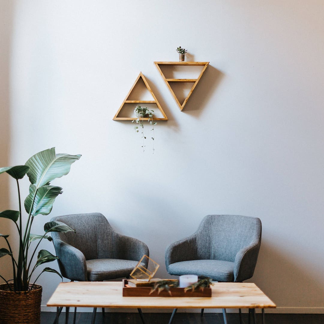 Floating Wooden Triangle Shelf With Divider. Red Oak, White Oak, Black ...