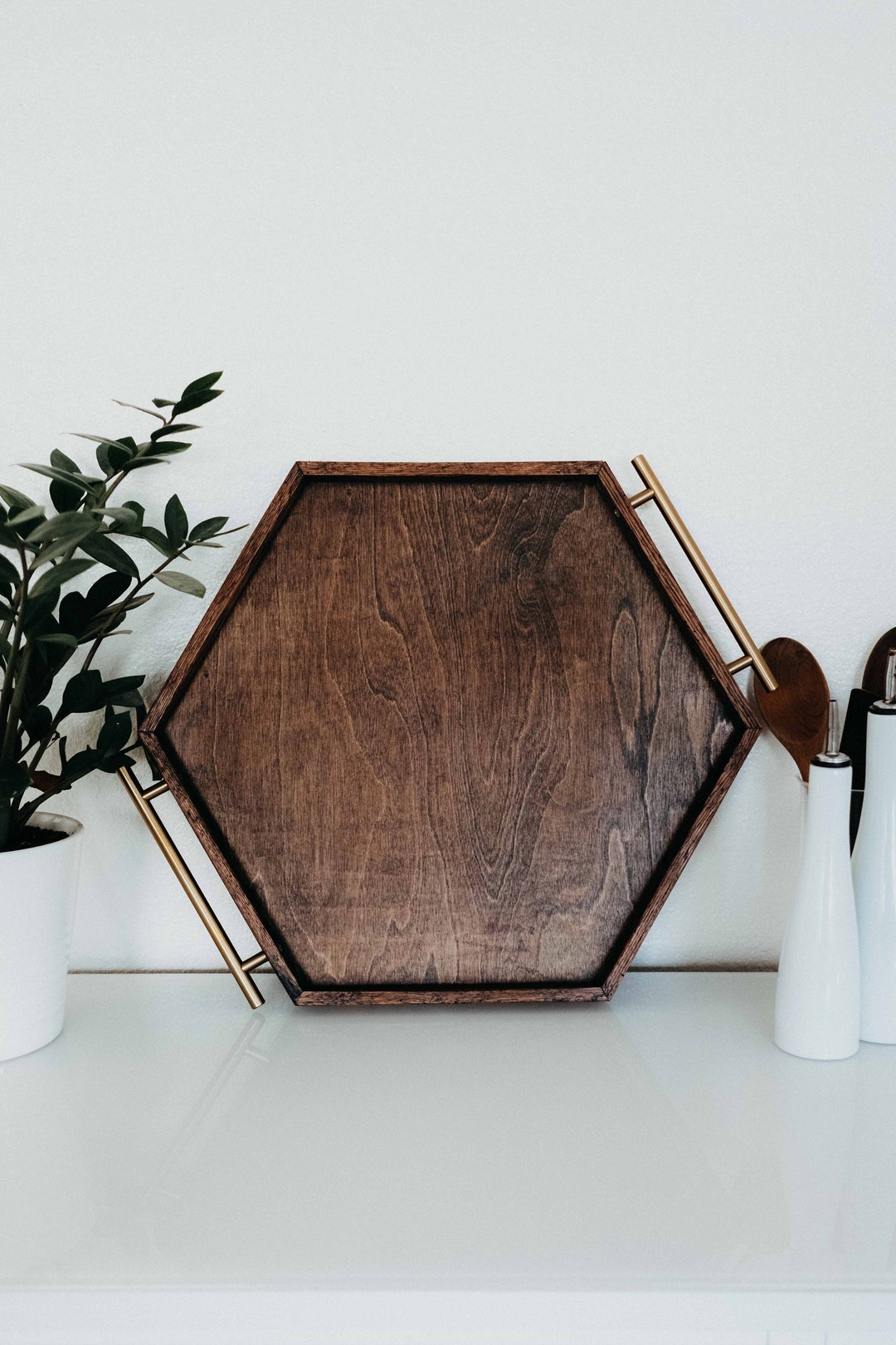 Large Wooden Hexagon Serving Tray for Parties Dining Serving ...