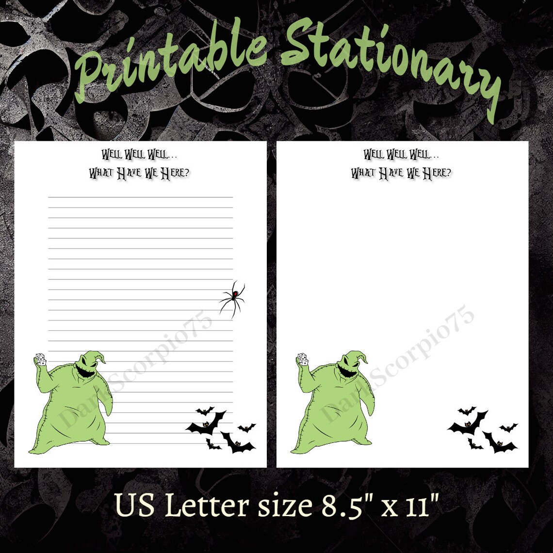 Printable Stationery Halloween Spooky Bats Lined & Unlined Digital ...