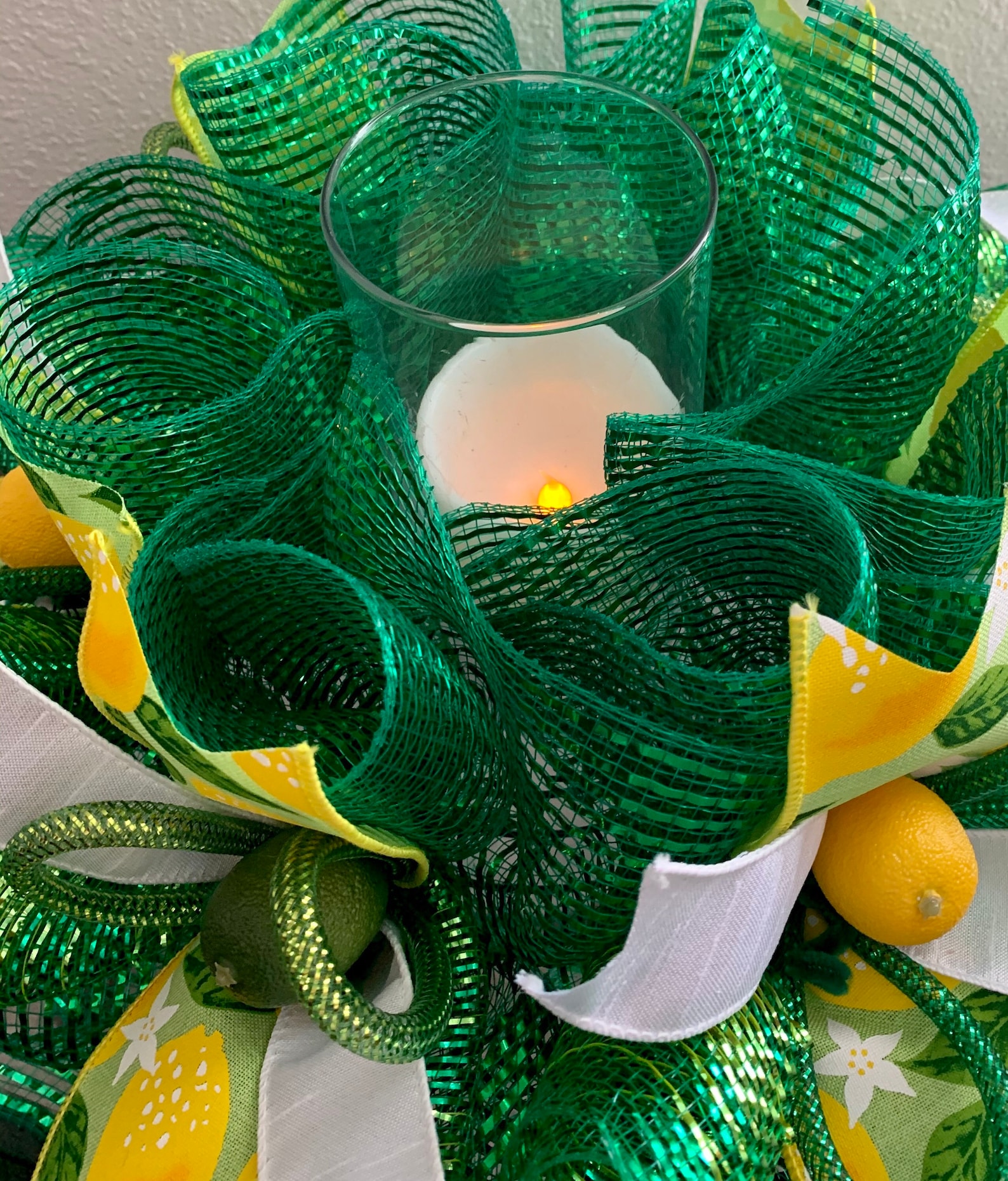 Deco mesh Spring centerpiece lemon lime decor table decor | Etsy