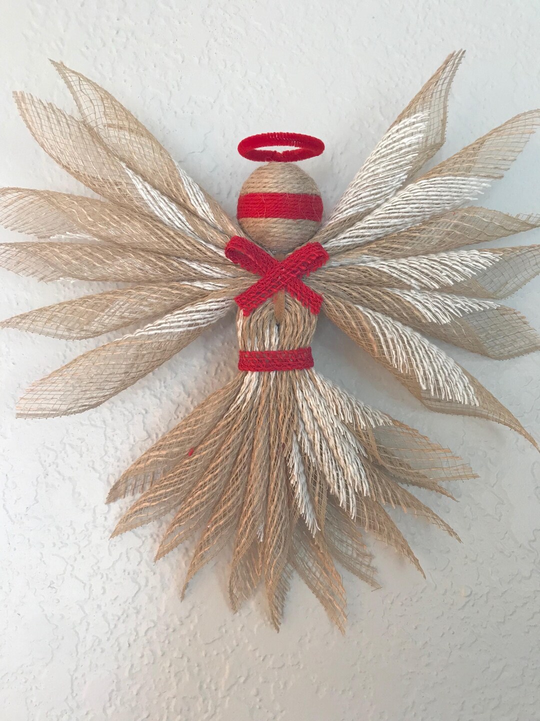 Small Rustic Deco Mesh Angel, Poly Jute Angel, Angel Decor, Rustic ...