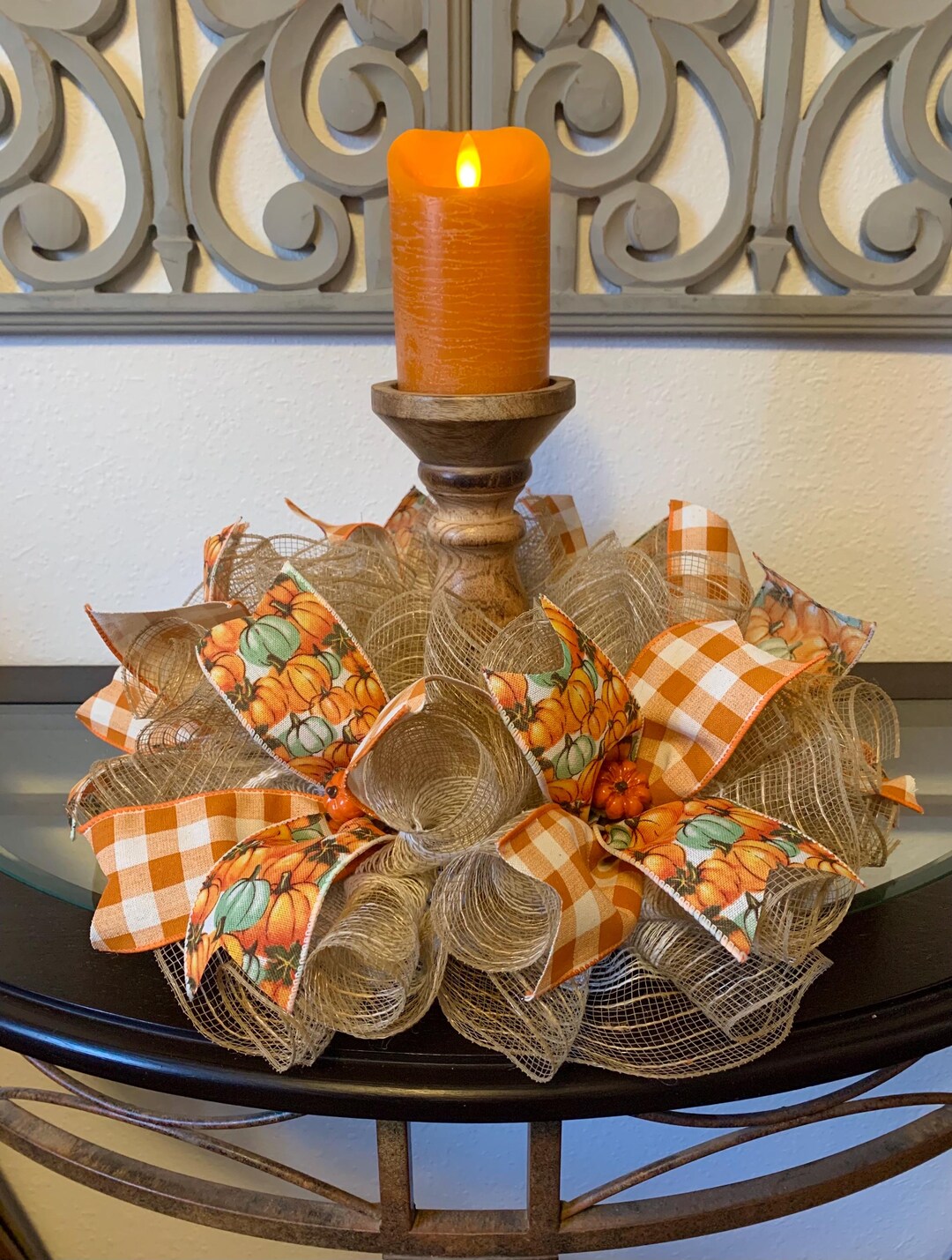 Deco Mesh Fall Pumpkin Centerpiece, Fall Dining Room Table ...