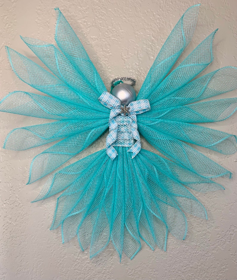 Large Deco Mesh Angel Angel Wall Hanging Blue and Silver - Etsy