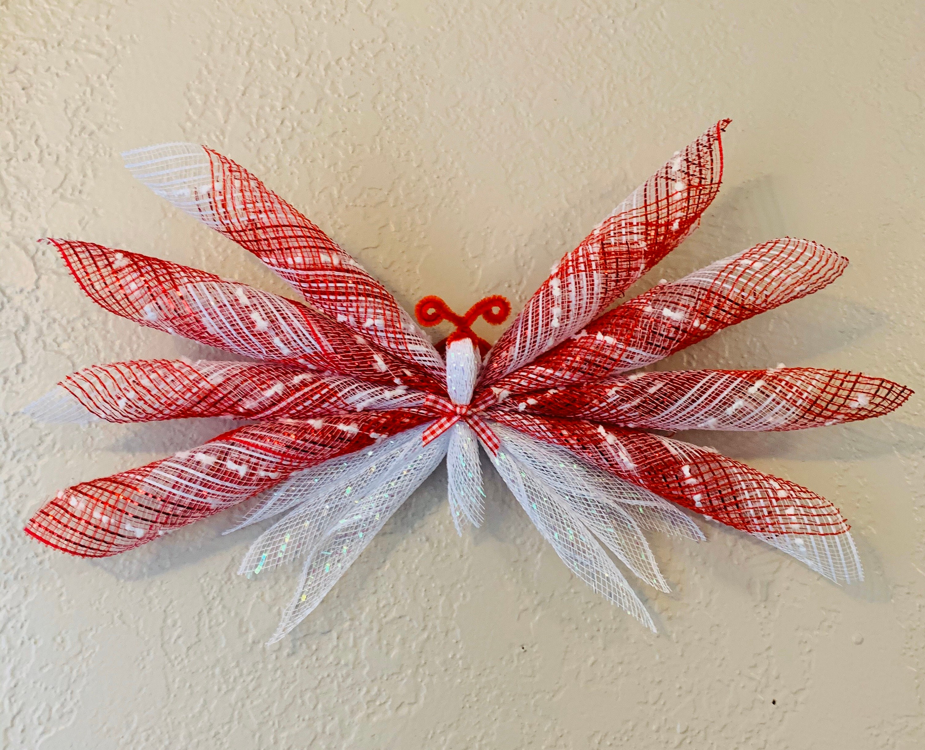 Deco Mesh Butterfly Red and White Butterfly Plaid Butterfly - Etsy