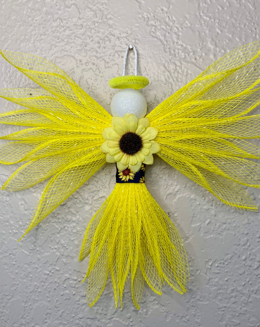 Small Deco Mesh Yellow Angel, Fall Sunflower Angel, Sunflower Decor ...