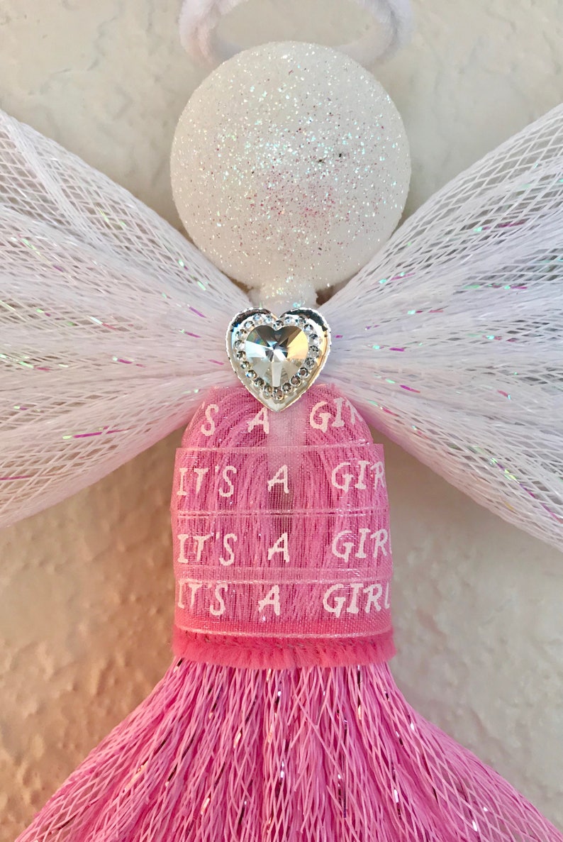 Small Deco Mesh Angel, Pink Angel, Angel Decor, Baby Shower Gift, It's ...