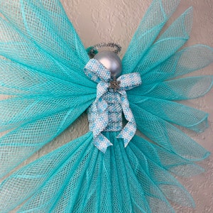 Large Deco Mesh Angel, Angel Wall Hanging, Blue and Silver Angel, Tree ...