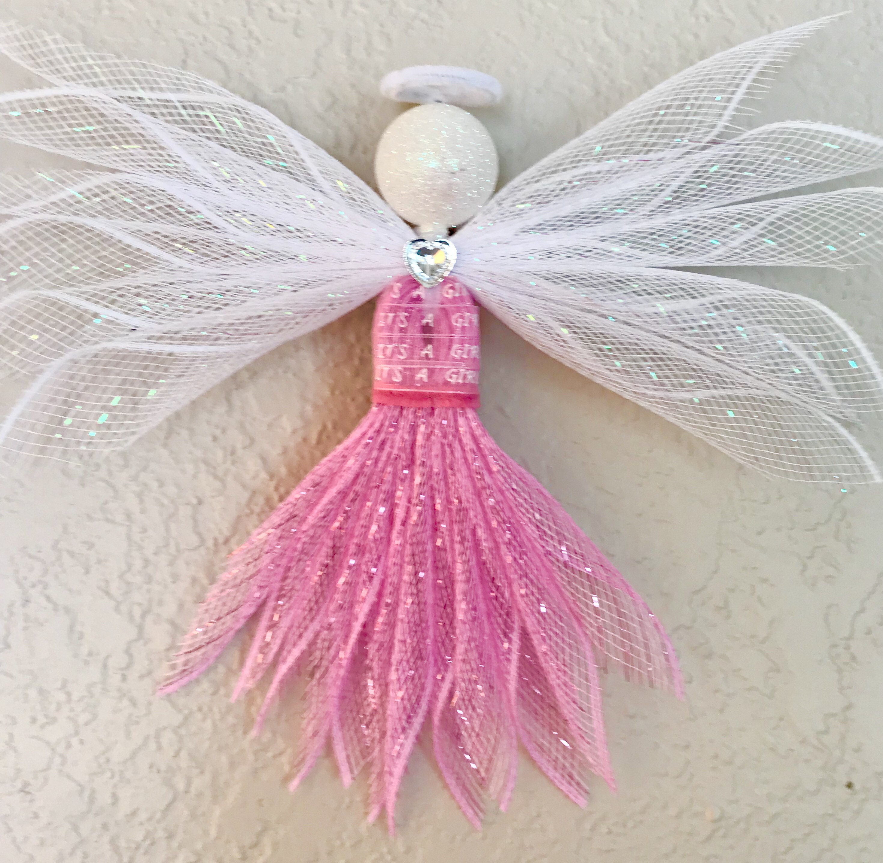 Small deco mesh angel pink angel angel decor baby shower | Etsy