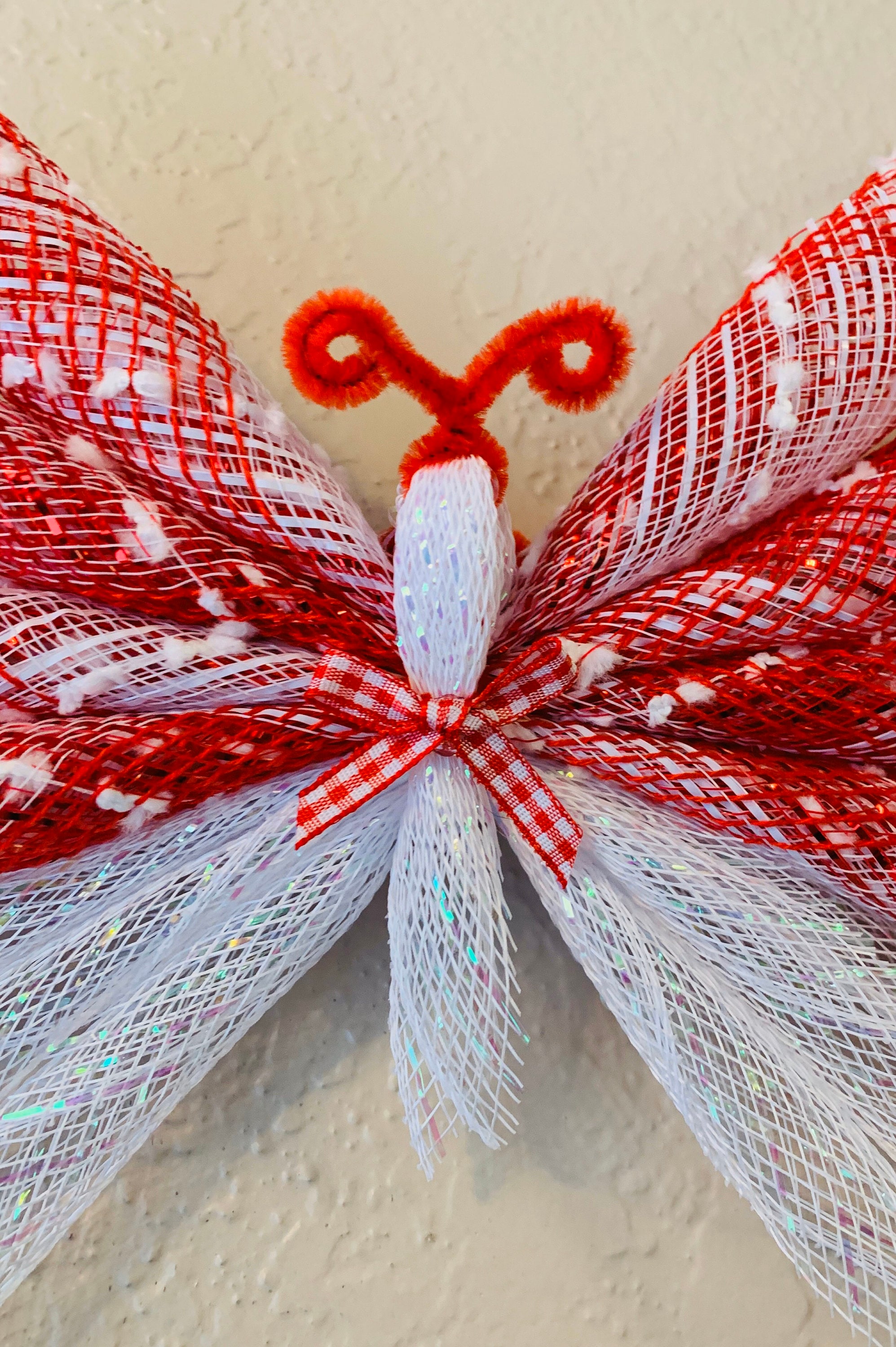 Deco Mesh Butterfly Red and White Butterfly Plaid Butterfly - Etsy