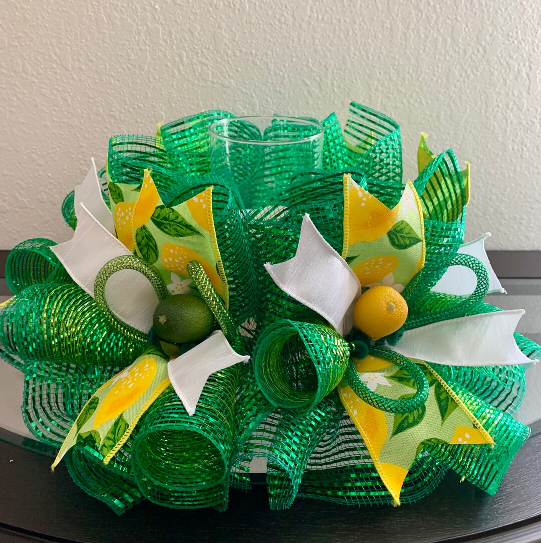 Deco Mesh Spring Centerpiece, Lemon Lime Decor, Table Decor, Whimsical ...