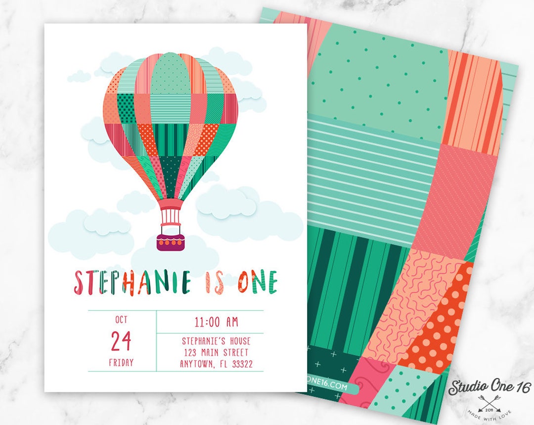 Hot Air Balloon Invitation, Hot Air Balloon Birthday Party Invitation ...