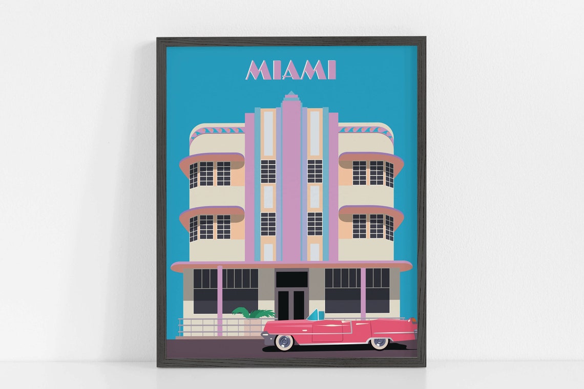 Retro Miami Poster Miami Beach Art Deco Print Miami Beach | Etsy