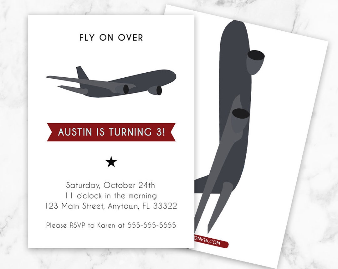 Printed Airplane Birthday Invitation Airplane Invitation Aviation ...