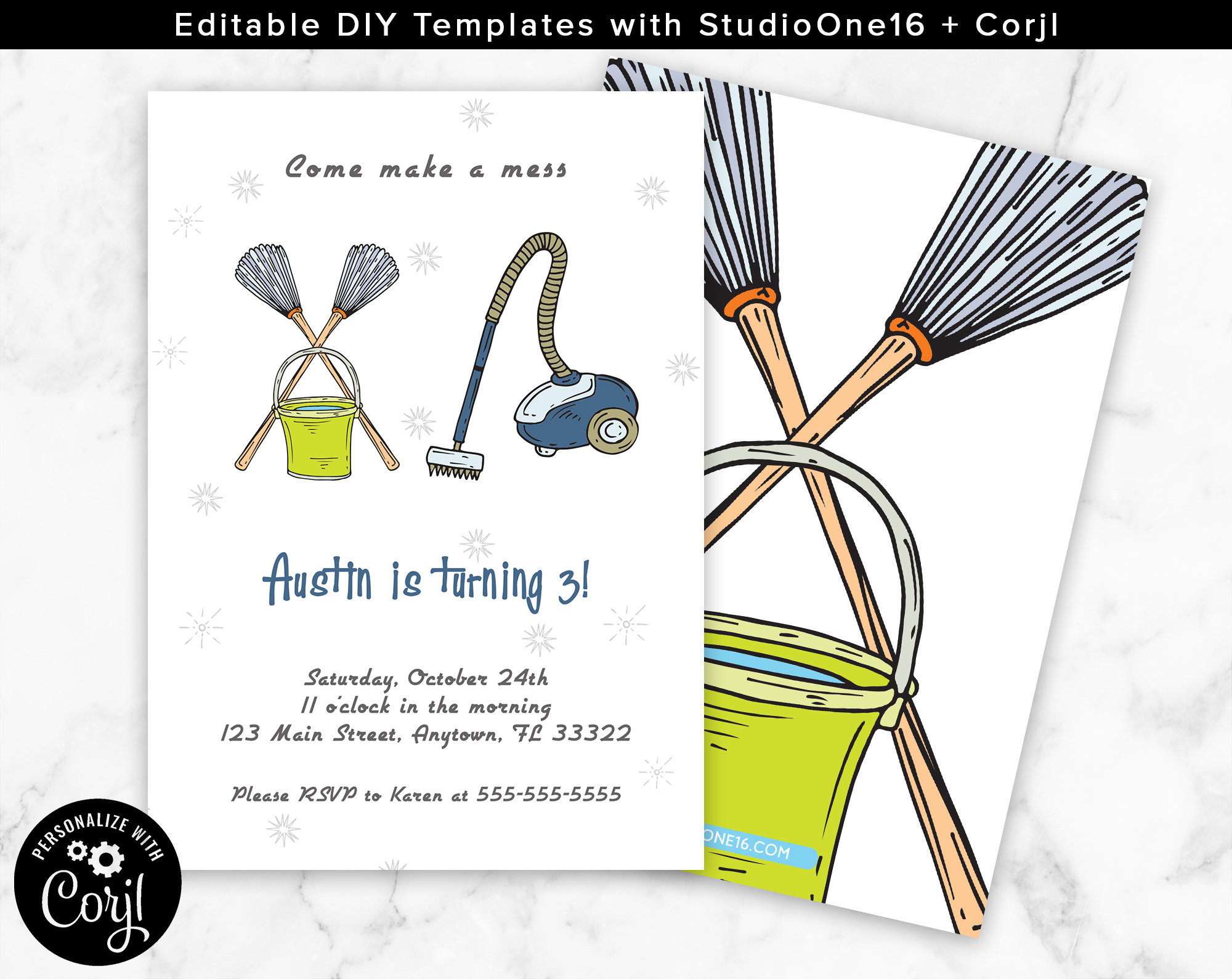 Editable Cleaning Birthday Invitation Vacuum Invitation Vacuum Birthday ...