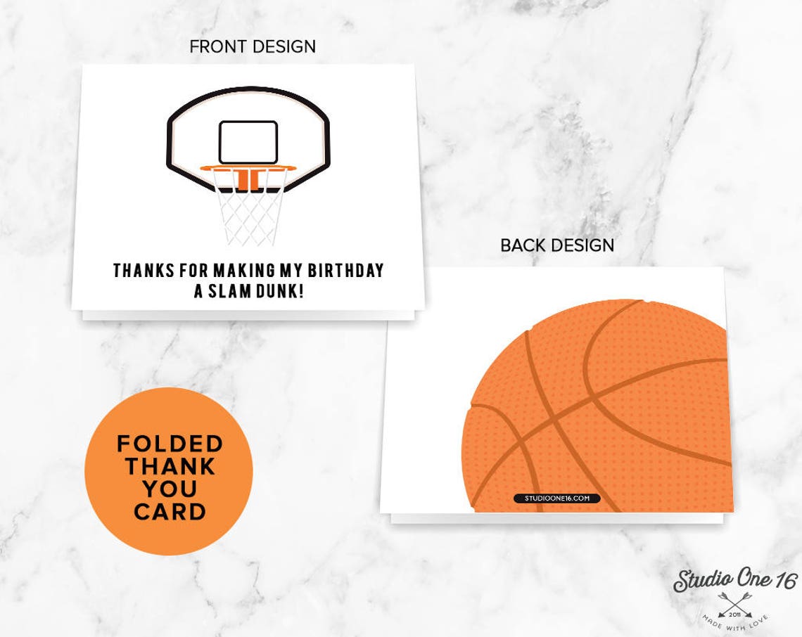 Basketball Party Thank You Card Basketball Printable Party - Etsy