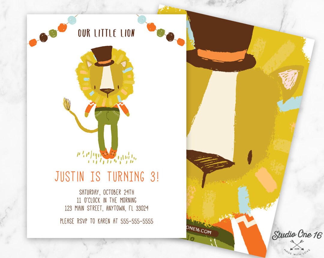 Boy Lion Birthday Invitation, Boy Lion Invitation, Lion Party Invite ...
