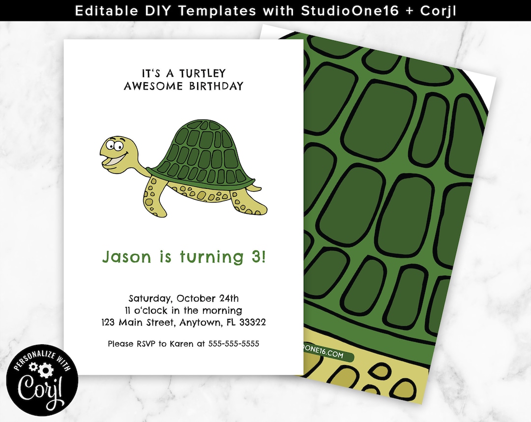 Editable Turtle Birthday Invitation Turtle Invitation Turtle Invite ...