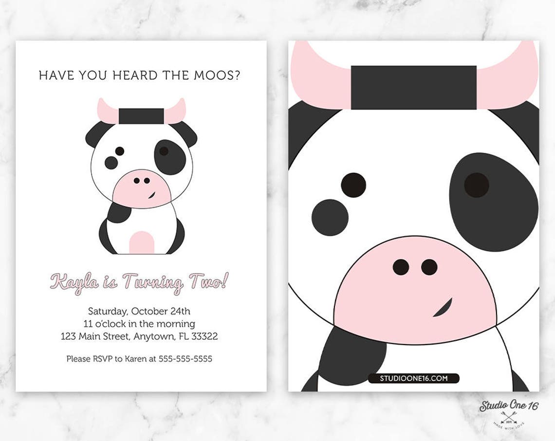 Cow Birthday Invitation Cow Invitation Cow Birthday Farm | Etsy