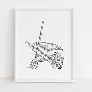 Wheelbarrow Print, Wheelbarrow Artwork, Farmhouse Eggs Decor, Farmhouse ...