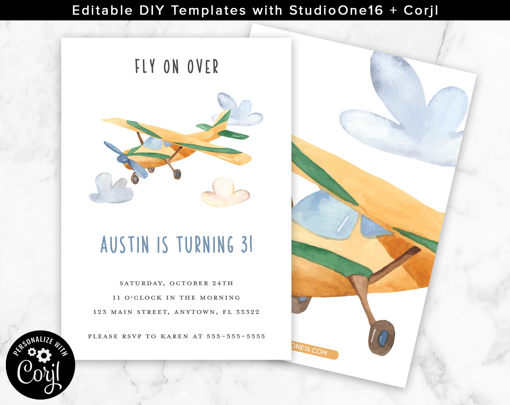 Invitations Paper Invitations & Announcements Editable Airplane ...
