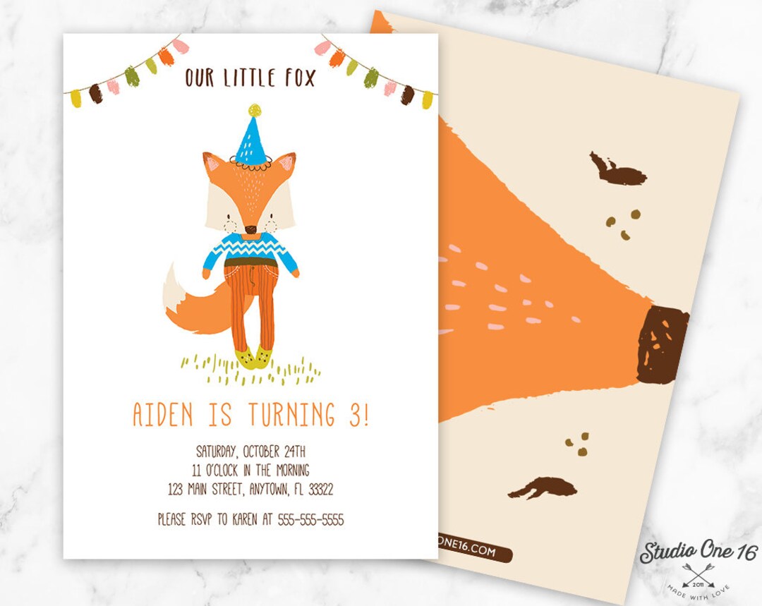 Boy Fox Birthday Invitation, Boy Fox Invitation, Fox Party Invite, Our ...