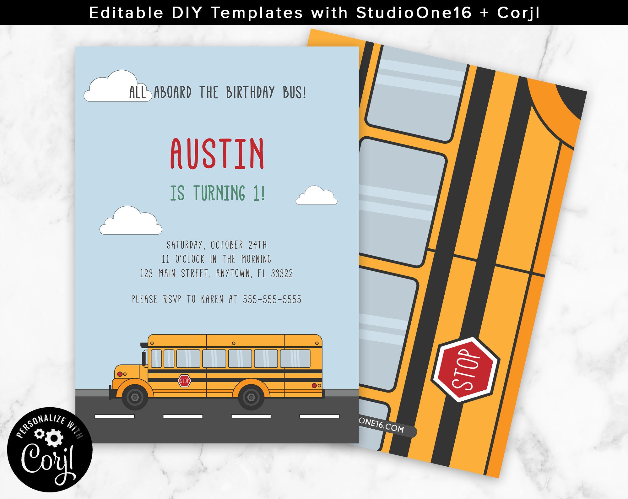 Editable Bus Invitation Bus Birthday Bus Party School Party - Etsy