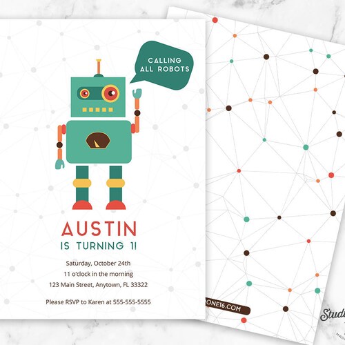 Robot Birthday Invitation Robot Invitation Robot Party | Etsy
