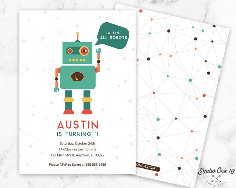 Robot Birthday Invitation Robot Invitation Robot Party - Etsy
