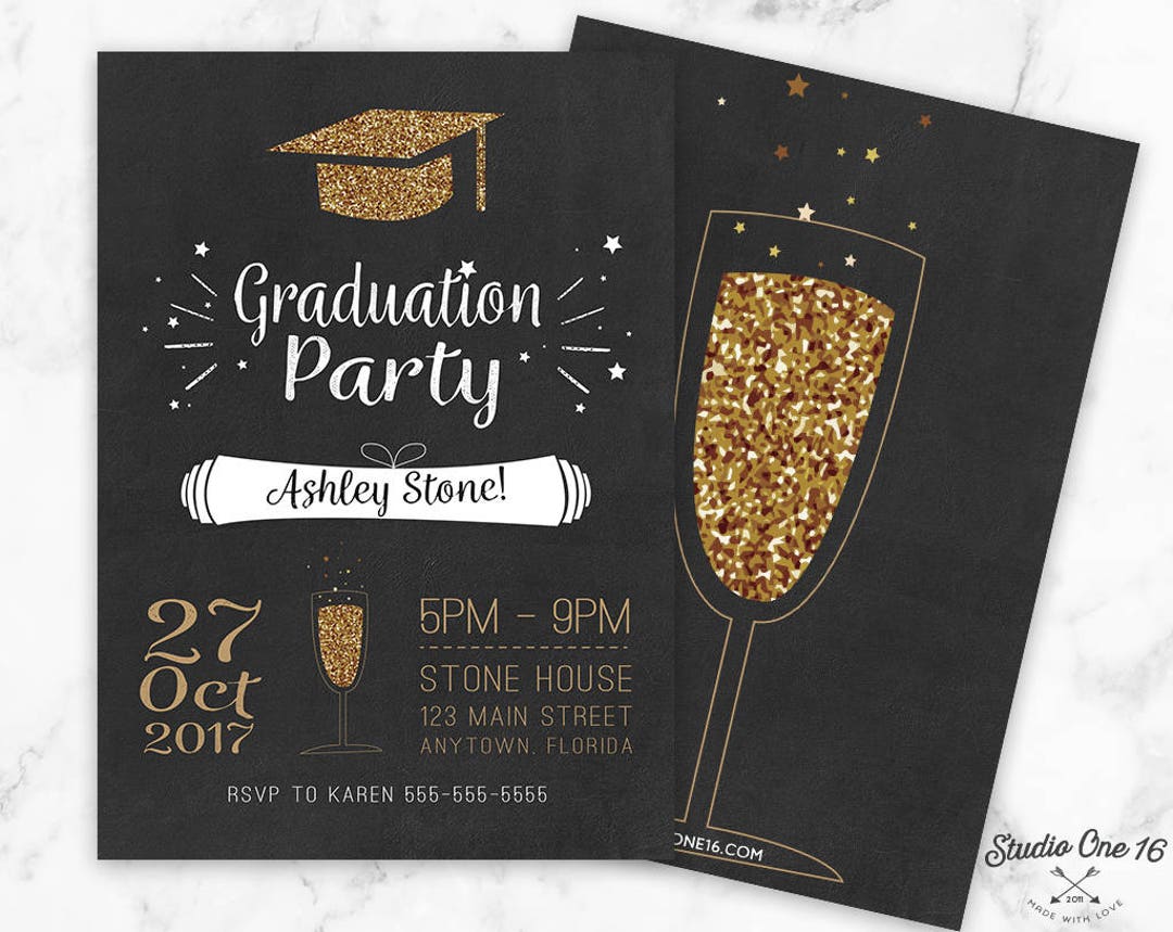 Graduation Party Invitation, Chalkboard Graduation Invitation, Class of ...