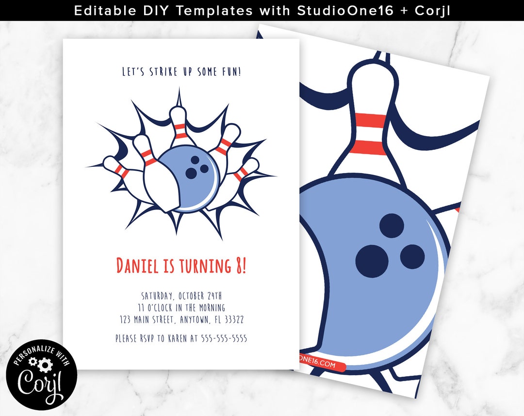 Editable Bowling Birthday Invitation Bowling Invitation Bowling Party ...