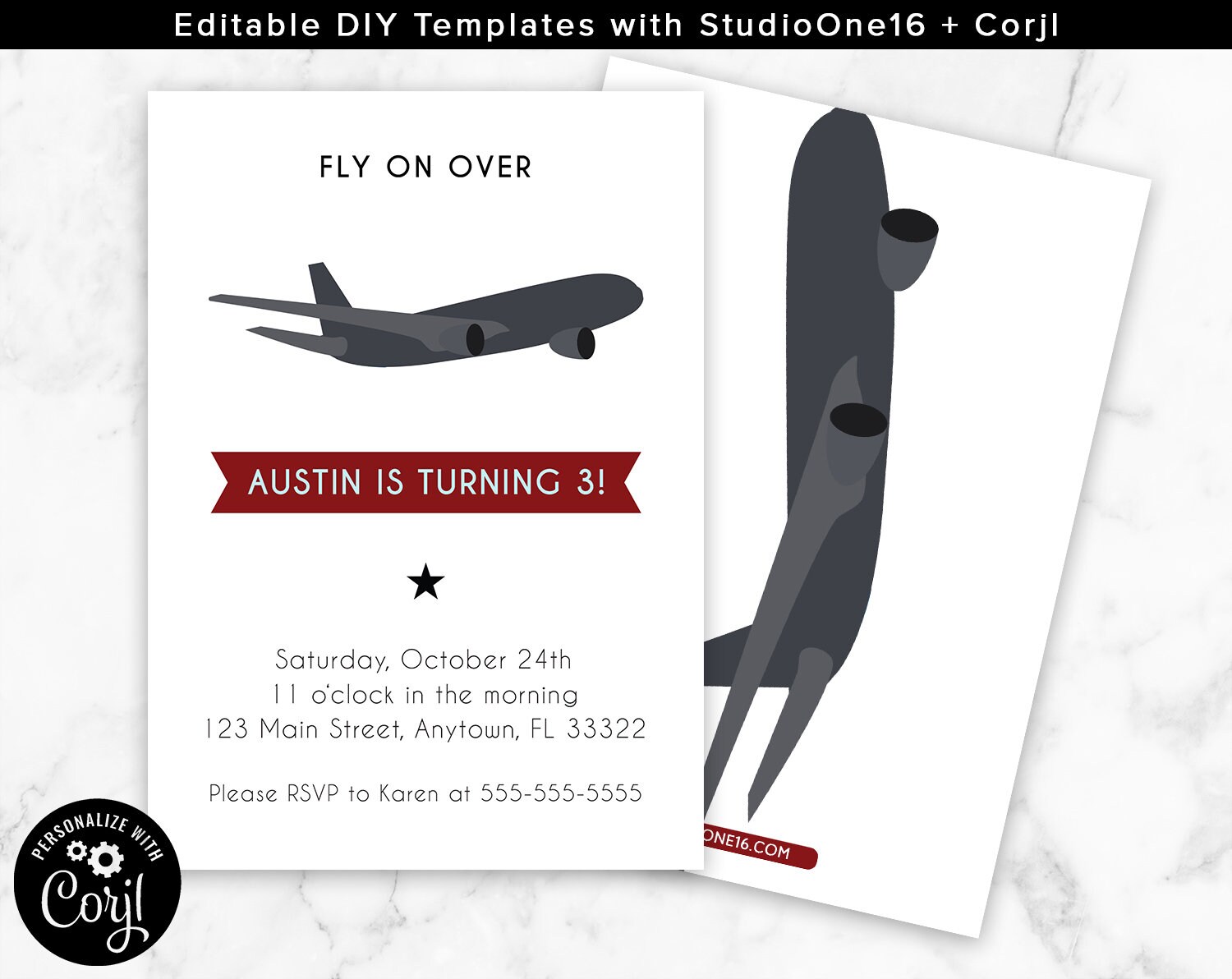 Invitations Paper Invitations & Announcements Editable Airplane ...