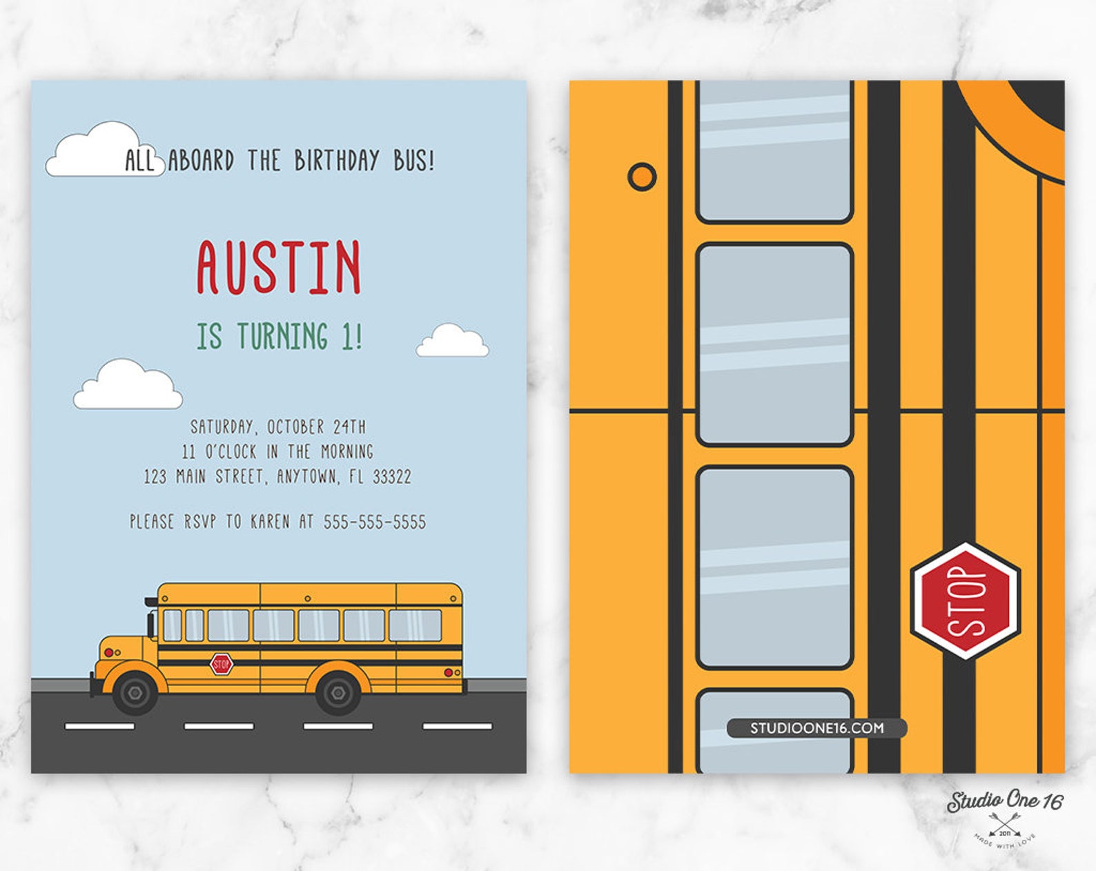 Printed Bus Party Invitation Bus Birthday Invitation School | Etsy