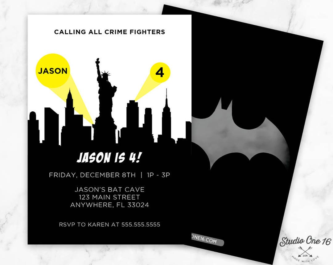 Gotham City Birthday Invitation, Bat Birthday Invitation, Gotham City ...