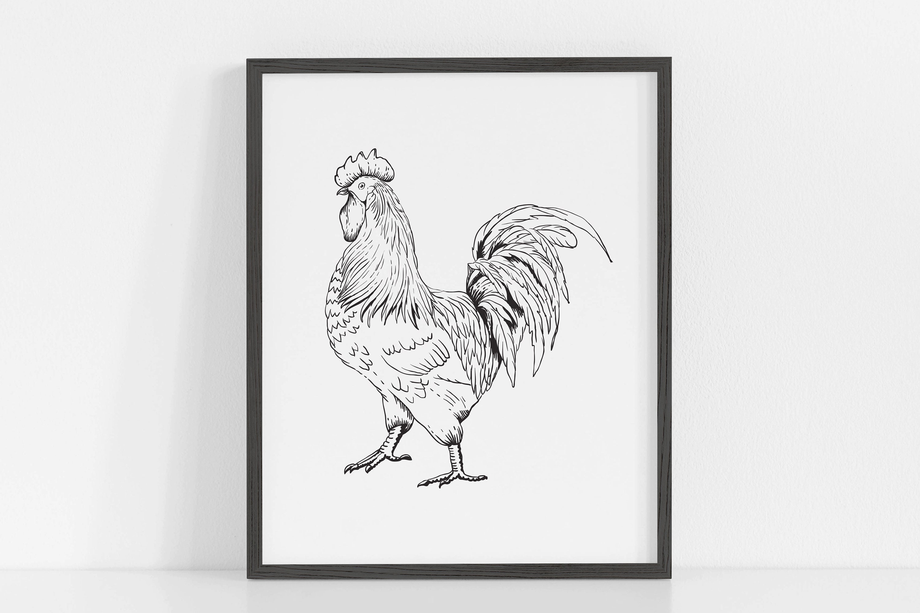 Rooster Art Black And White