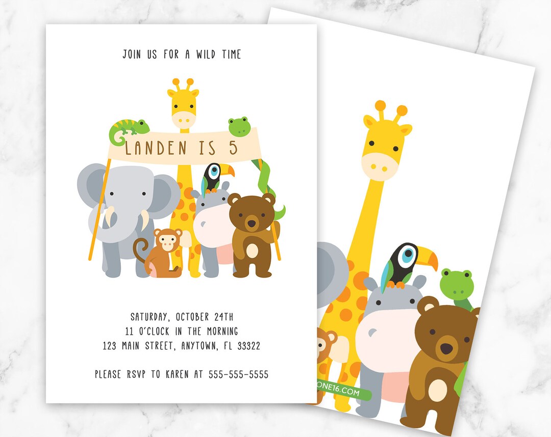 Zoo Animals Invite, Zoo Animals Invitation, Wild Animals Birthday ...