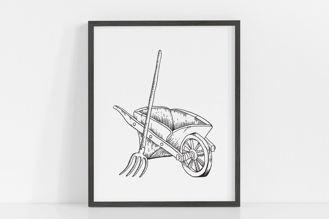 Wheelbarrow Print, Wheelbarrow Artwork, Farmhouse Eggs Decor, Farmhouse ...