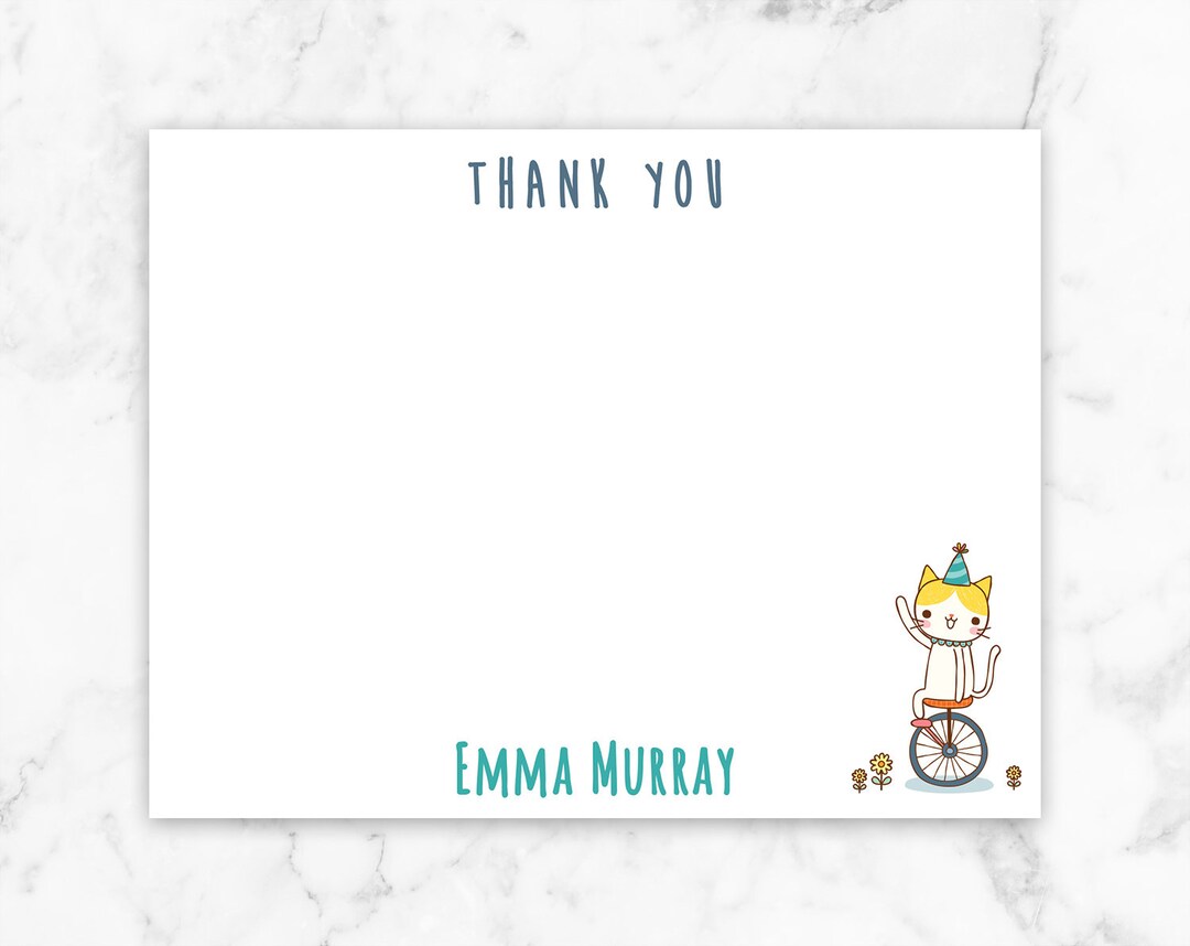 Cat Thank You Card, Cat Note Card, Cat Stationary for Girls, Cute Girls ...