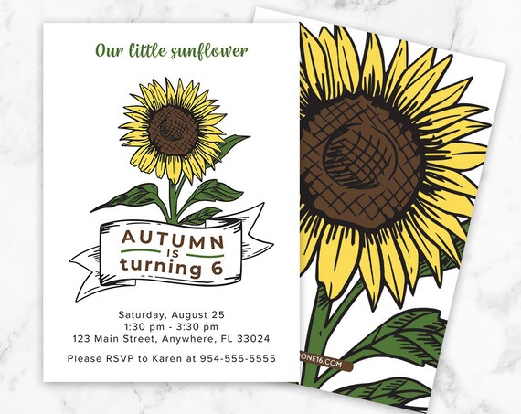 Sunflower Birthday Invitation Sunflower Invite Flower Party | Etsy