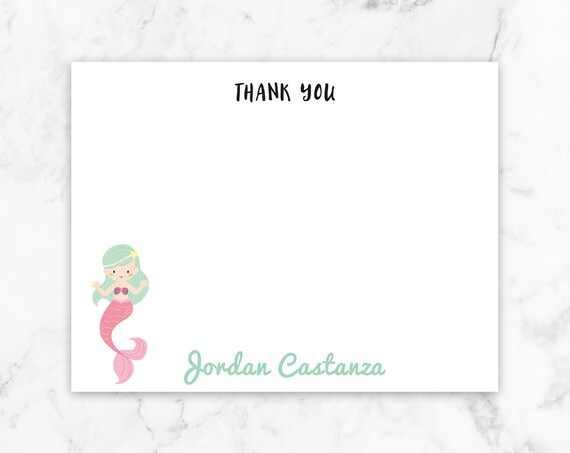 Mermaid Thank You Card Mermaid Note Card Mermaid Stationary - Etsy