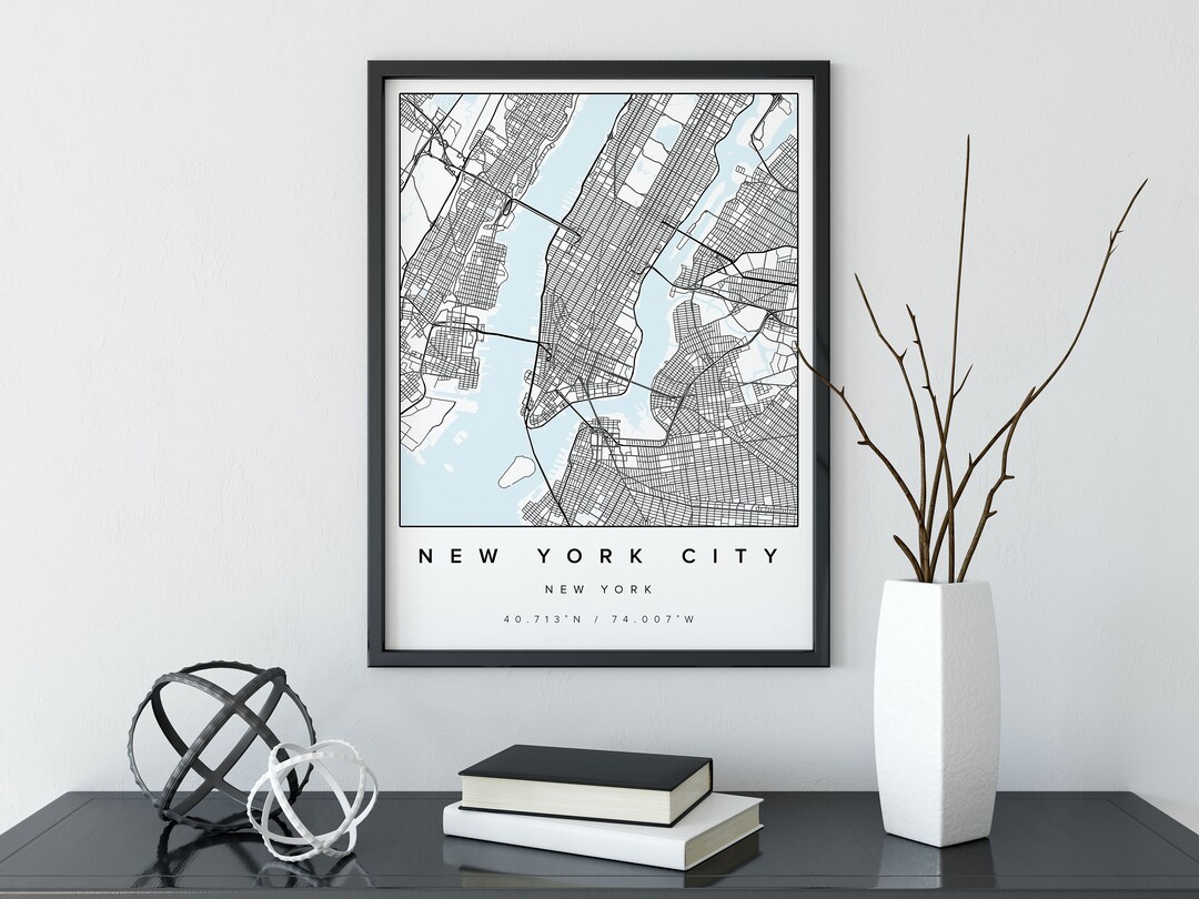 New York City Map, New York Map, City of New York Map, Minimalist Map ...