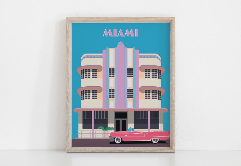 Retro Miami Poster Miami Beach Art Deco Print Miami Beach | Etsy