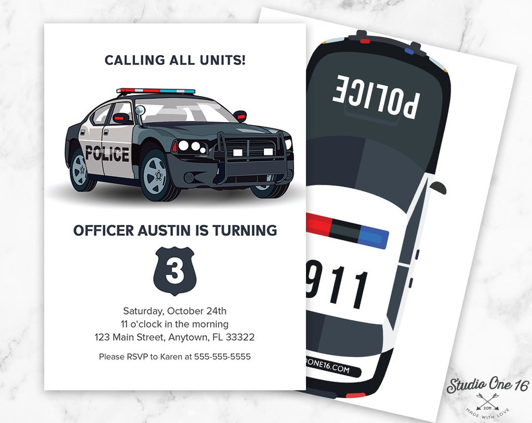 Police Birthday Invitation, Police Invitation, Police Car Party Invite ...