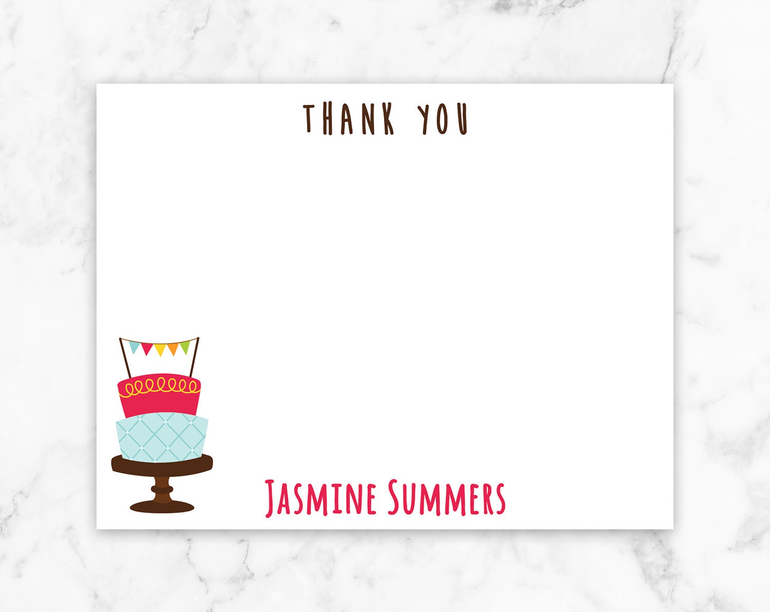 Birthday Cake Thank You Card, Birthday Cake Note Card, Cake Stationary ...