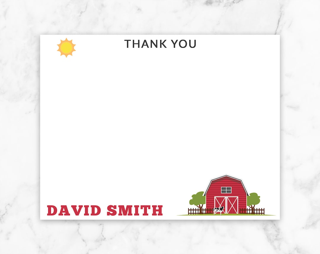 Farm Thank You Card Farm Note Card Farm Stationary Kids - Etsy