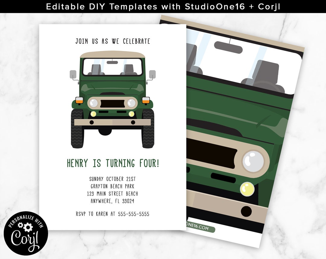 Editable Green SUV Invitation SUV Birthday SUV Party Invite Truck ...
