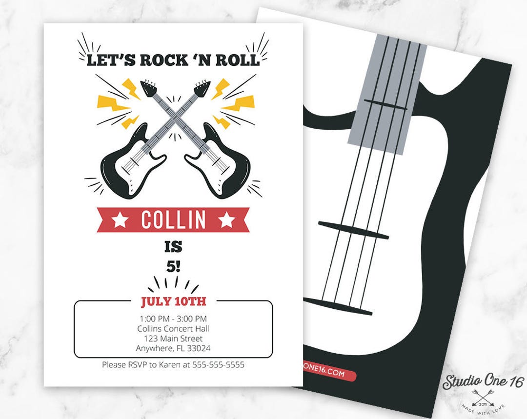 Rock N Roll Birthday Invitation, Rock N Roll Invitation, Rock Party ...