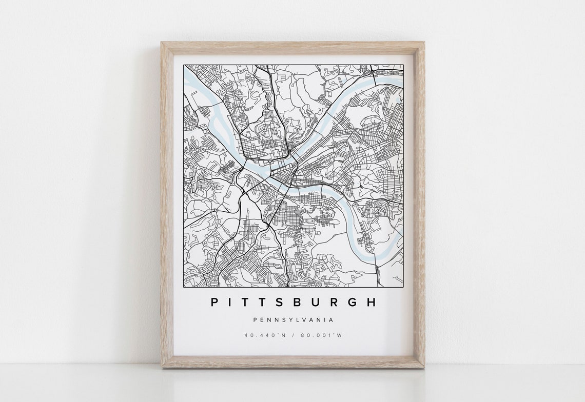 Pittsburgh Map Pittsburgh City Map City of Pittsburgh Map | Etsy