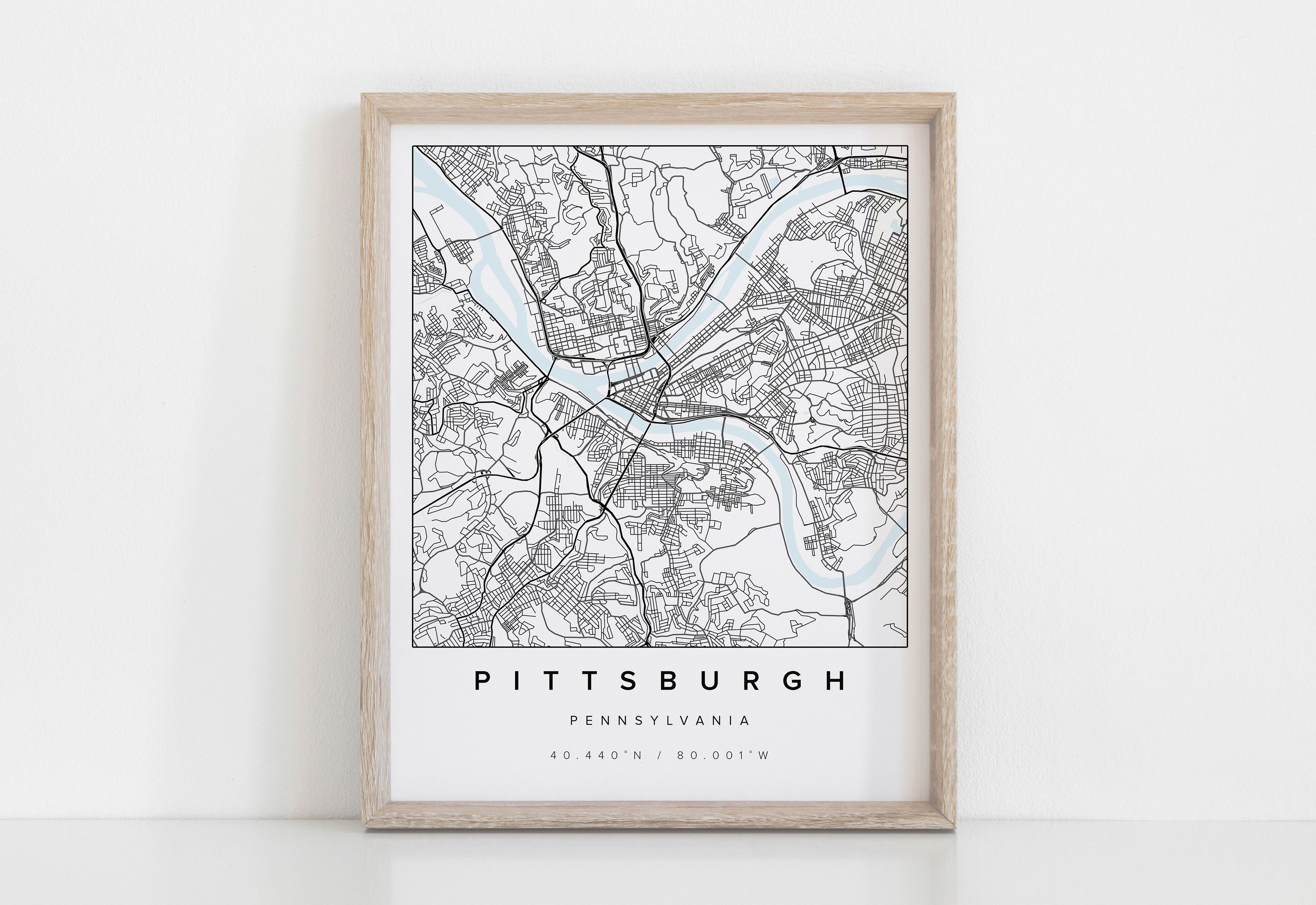 Pittsburgh Map Pittsburgh City Map City of Pittsburgh Map | Etsy