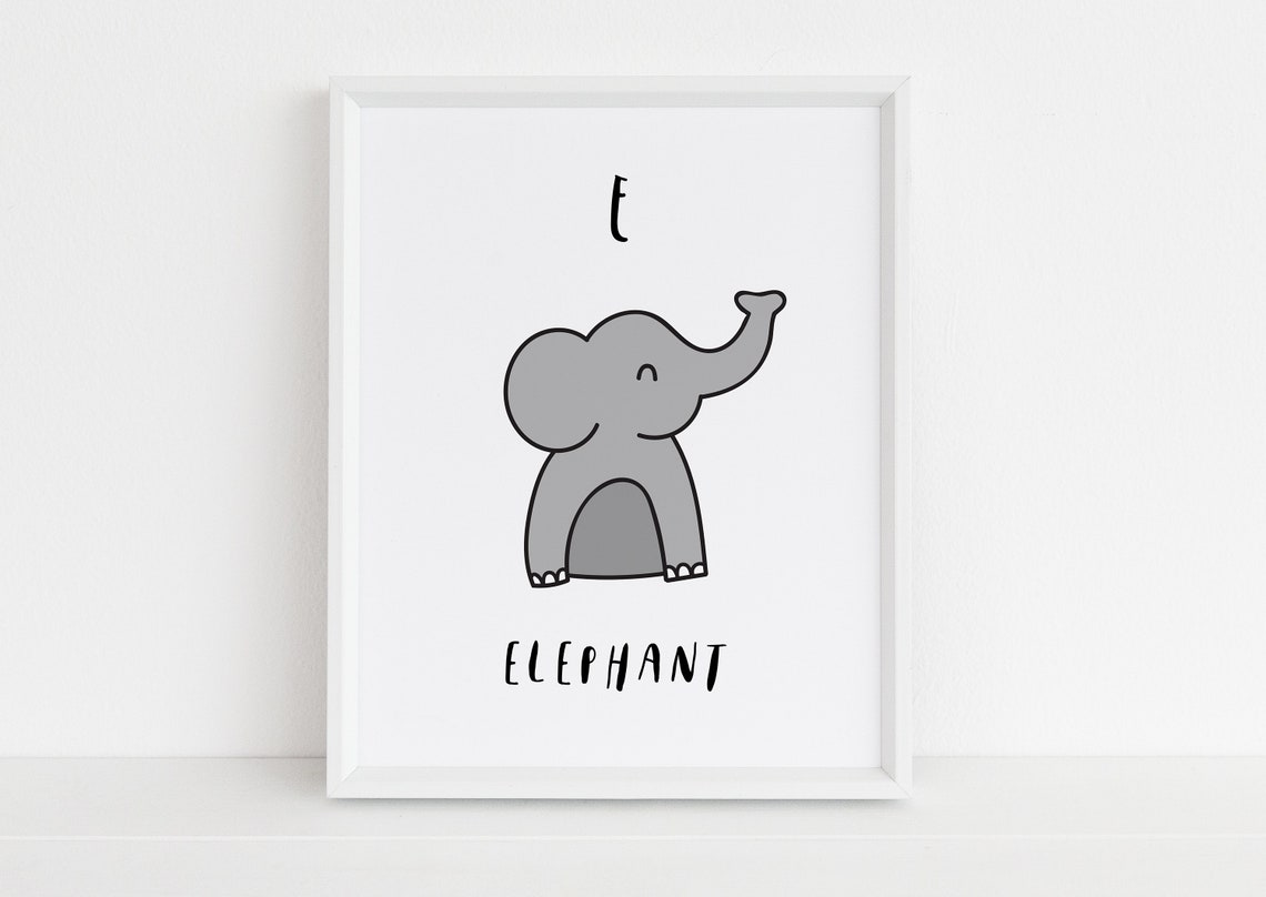 Elephant Wall Art E is for Elephant ABC Nursery Art Nursery | Etsy