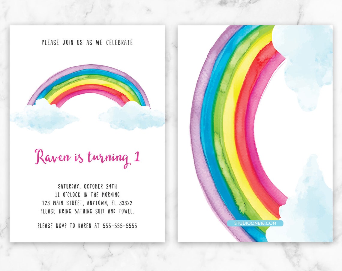 Watercolor Rainbow Invite Rainbow Invitation Watercolor | Etsy